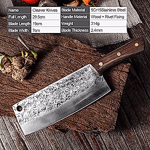 Meat Cleaver Knife, 7.5 Inch Forged Kitchen Chef Knife Handmade Stainless Steel Shredded Meat Vegetables Fruit Slicing Razor-sharp Cleaver Knives