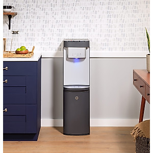 GE Bottom-Loading Tri-Temperature Water Dispenser | 5 Gallon Water Cooler for Home or Office | 3 Temperature Settings | Taller 13" Dispenser Height | No Lift Bottom Loading | LED Light | Charcoal