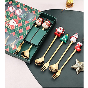 Christmas Coffee Spoons Coffee Stirrers Cake spoon Premium Stainless Steel Ice Tea Spoons, Ice Cream Spoon, Cocktail Stirring Spoons Set of 4（Gold Color）