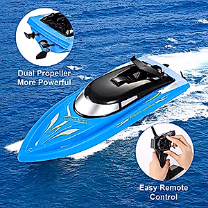 Wemfg RC Boat Remote Control Boats for Pools and Lakes, RH701 15km/h High Speed Mini Boat Toys for Kids Adults Boys Girls Blue