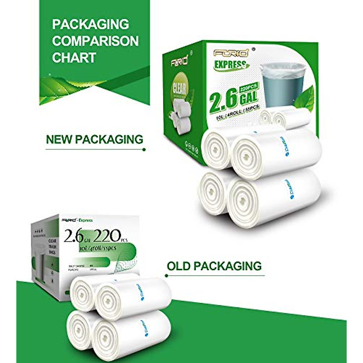 Clear Small Trash Bags FORID 2.6 Gallon Garbage Bags Wastebasket Bin Liners 220 Count Plastic Trash Bags for Bathroom Bedroom Office Garbage Can 10 Liters - Durable & Thick Trash Bag