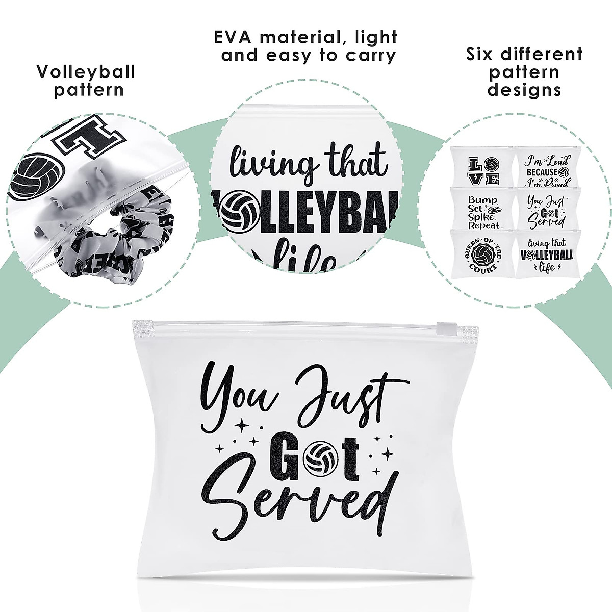 Saintrygo 54 Pieces Volleyball Pouch EVA Matte Small Makeup Bag with Words Volleyball Gifts Volleyball Party Bags Sport Waterproof Cosmetic Bags Portable Volleyball Pencil Case with Zipper for Women