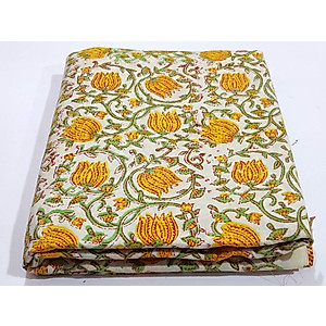 Traditional Jaipur Printed Cotton Fabric by The Yard, Indian Print Fabric Cloth for Summer Kurti, Scarf, Cushion, Sofa Cover (5 Yards)