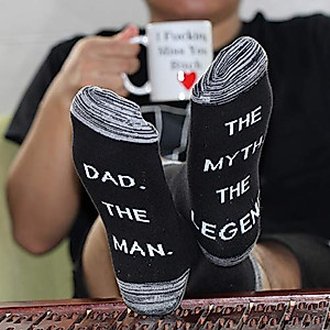 LEVLO Father' s Day Gift Dad Socks Dad The Man The Myth The Legend Socks Funny Present For Dad New Daddy Socks (2 Pairs/Set - Mid Calf - 1)