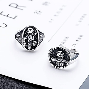 Vintage Astronaut Open Statement Rings for Men Women S925 Sterling Silver Plated Unique Romantic Engagement Wedding Planet Star Spaceship Universe Adjustable Ring Fashion Promise Jewelry Gift for Valentine's Day Anniversary Xmas Bff (Oval)