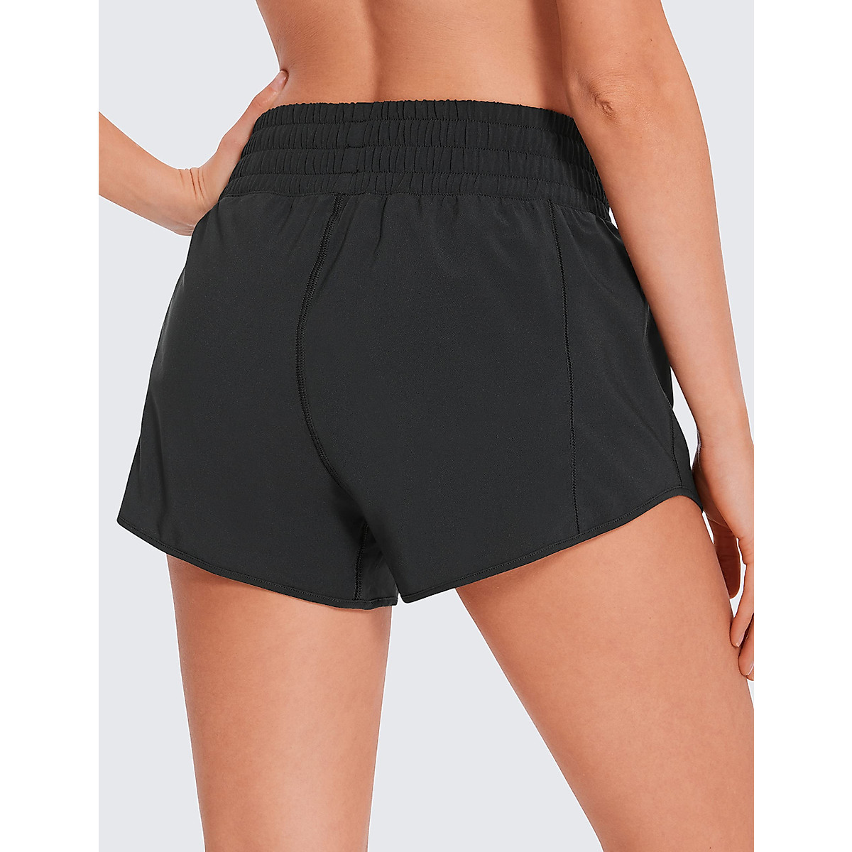CRZ YOGA High Waisted Running Shorts for Women 2.5" - Mesh Liner Quick Dry Sport Athletic Workout Shorts with Zipper Pocket Black Small