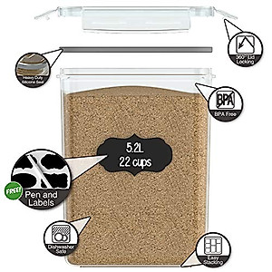Simply Gourmet Airtight Food Storage Containers - Set of 3 Flour and Sugar Canisters for Pantry Storage and Organization - Marker & Labels Included