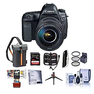 Canon EOS-5D Mark IV Digital SLR Camera Body Kit with EF 24-105mm f/4L is II USM Kit - Bundle with 32GB U3 SDHC Card, Holster Case, Table Top Tripod, Cleaning Kit, 77mm Filter Kit, Mac Software Pack