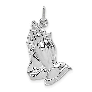 Solid 14k White Gold Praying Hands Pendant Charm