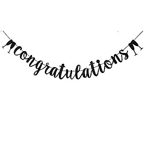 Congratulations Black Banner, Celebrating Theme Party Sign, Birthday/Wedding/Moving/Graduation/Anniversary/Retirement Party Decorations