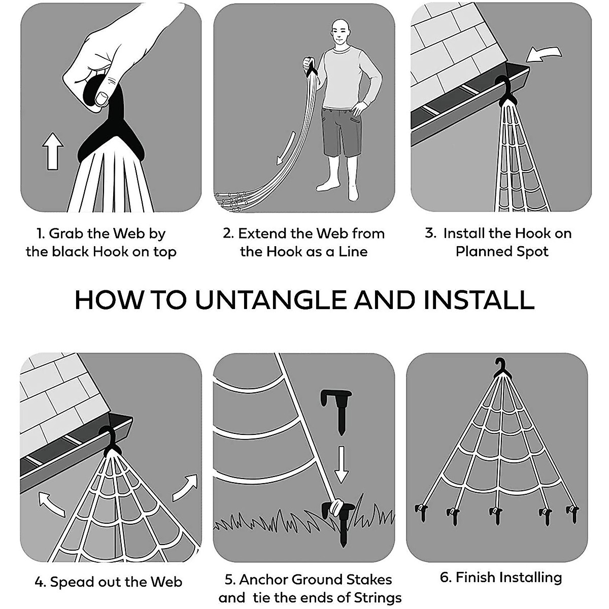 Halloween Spider Web Decoration Outside 16ft + Giant Spider 35" + Stretchy Dense Spider Silk Rope and 2 Small Spiders Triangular Huge Spider Web for Yard Outdoor