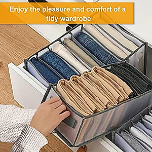 2PCS Upgrade Wardrobe Closet Organizers，7&9-Grids Washable Clothes Organizer with Handles for Jeans，Folded Clothes Organizer Nylon Compartments Storage Bins