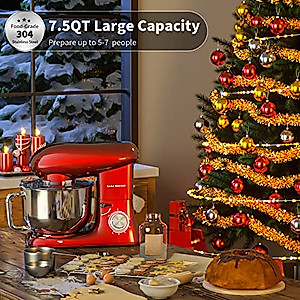 SASA ROCOO Stand Mixer, 7.5QT 660W 6+P Speed Tilt-Head Food Mixer, Kitchen Electric Mixer with Stainless Steel Bowl,Whisk,Dough Hook and Beater (black)