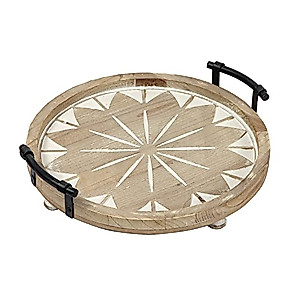 Round Wood Trays Home Decor Rustic - 17 Inch Round Trays for Coffee Table - Handcrafted Farmhouse Footed Tray - Circle Tray with Legs for Home Living Room Kitchen Counter Centerpiece
