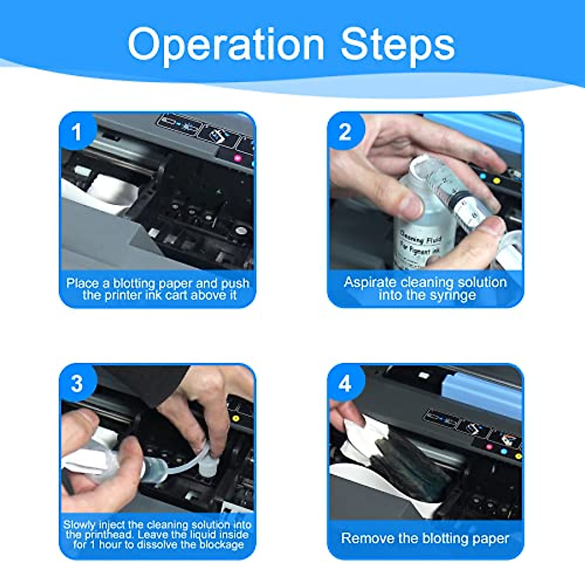 ACETONER Printhead Cleaning Kit for HP,Canon,Brother,Epson ecotank ET-2720 2850 15000 2800 8550 4800 WF-3820 4820 2860 XP-4100 Inkjet prinrter Head Cleaner kit (100ml)