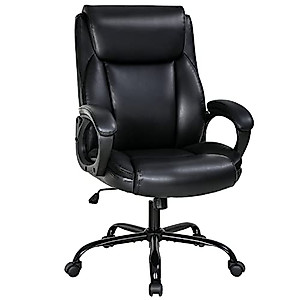 BestOffice Office Chair Computer Desk Chair PU-Padded Adjustable Exectuive High-Back Cushion Lumbar Support Chair with Armrest - Black
