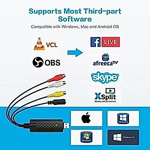 Capture Card, USB Video Capture Card Device, Audio Video Converter Grabber for RCA to USB-Convert VHS Mini DV VCR Hi8 DVD to Digital, for PC TV Tape Player Camcorder, MAC Windows Vista Compatible