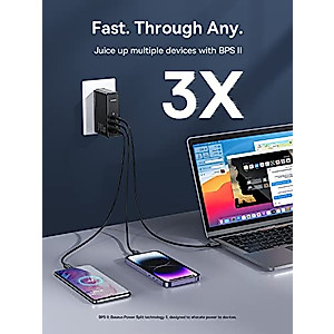 Baseus USB C Charger, 140W Wall Charger PD 3.1 with 3.3ft USB C to C Cable, 3-Port GaN5 Charger for Laptops, iPad, iPhone 14/13 Series, Galaxy, MacBook Pro 16'', Steam Deck, Black
