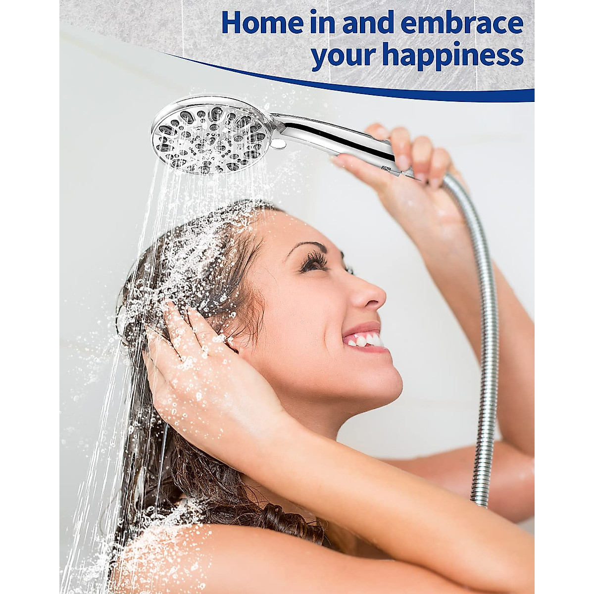 High Pressure Handheld Shower Head VMASSTONE 7-Spray Setting Showerhead Kit with 59" Stainless Steel Hose and Adjustable Mount for Showering Enjoyment Even at Low Water Flow (HM-002 Matte Black)