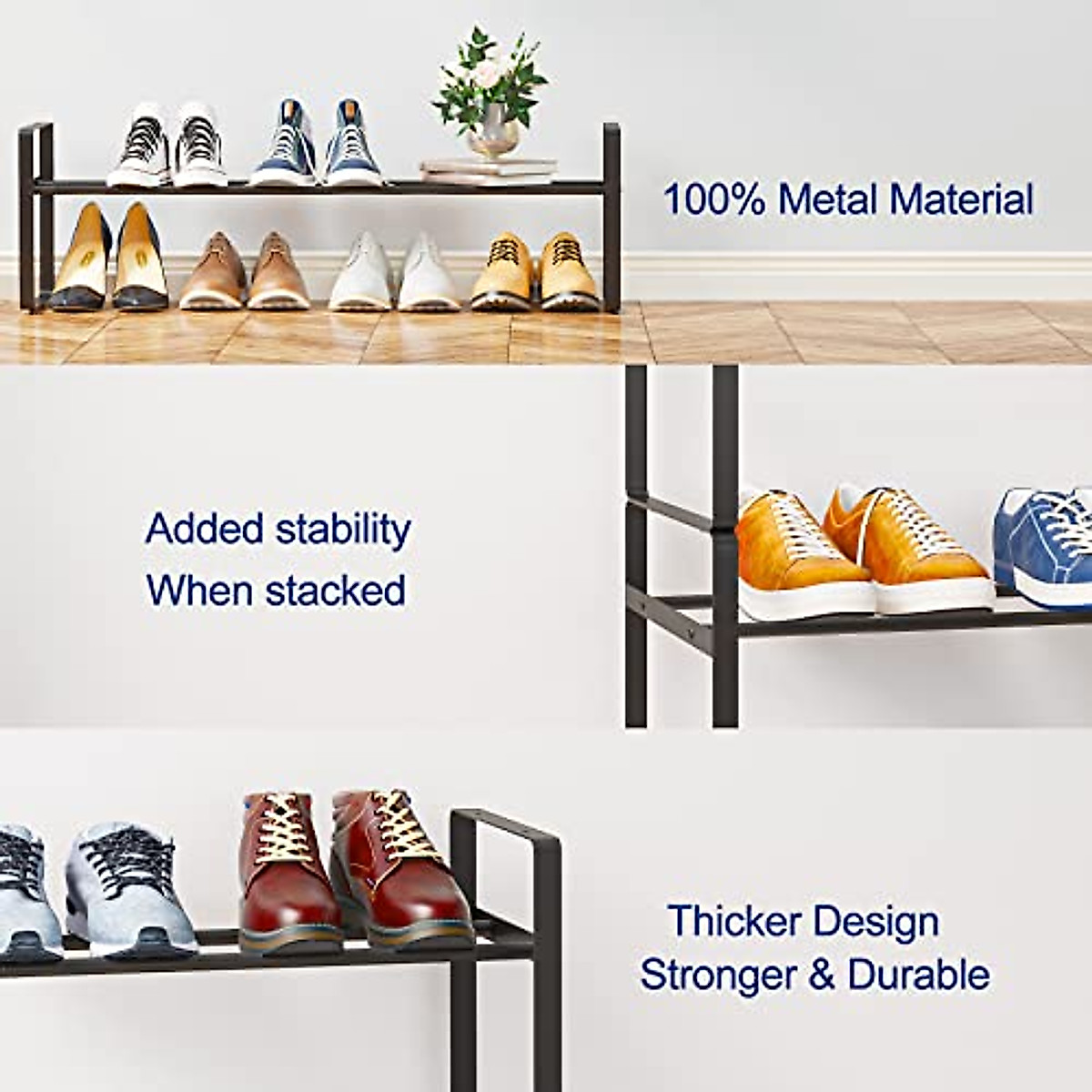 V.C.Formark 1 Tier Shoe Rack, 100% Stainless Steel Shoe Organizer Shelf , 8 Pairs Shoe Shelves for Closet, Entryway, Room, Garage - 31.9’’W x 9.9’’D x 9.9’’H(Black)