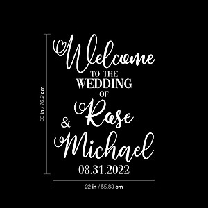 Vinyl Art Decal - Custom Welcome to The Wedding of - 30" x 22" - Elegant Sticker Vertical Layout Personalized Wedding Greeting Couples Bride Groom Marriage Reception Love Decor (Vertical)
