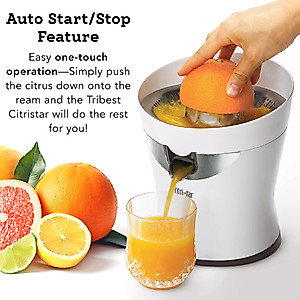 Tribest CitriStar CS-1000 Citrus Juicer, Electric Juicer for Oranges and Lemons with Stainless Steel Strainer and Spout White
