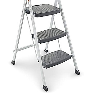 Rubbermaid 3-Step Steel Ladder, Folding Step Stool with Hand Grip and Non-Slip Feet, White, Tested to ANSI US Safety Standards, No Assembly Required (Amazon Exclusive)