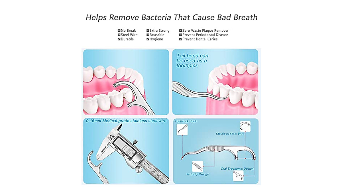 Toothpicks Pocket Set, Dental Floss Picks Kit Reusable, Stainless Steel ...