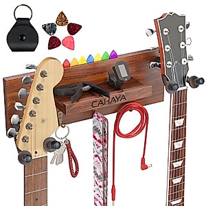 CAHAYA Guitar Wall Mount Hanger with Shelf and Pick Holder Rotatable Rubber Hooks Take 2 Guitars for Acoustic Electric Bass Violin Banjo Mandolin Ukulele CY0298