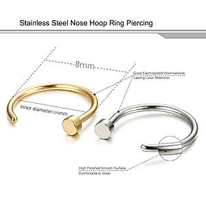 FIBO STEEL 18G-22G 5PCS Stainless Steel Body Jewelry Piercing Nose Ring Hoop for Women (Silver Tone, 18G,8MM)