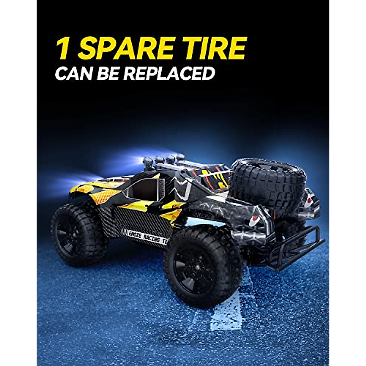 DEERC 9201E 1:10 Large Remote Control Truck with Lights, Fast Short Course RC Car, 48 km/h 4x4 Off-Road Hobby Grade Toy Monster Crawler Electric Vehicle with 2 Rechargeable Batteries for Adult Kid Boy