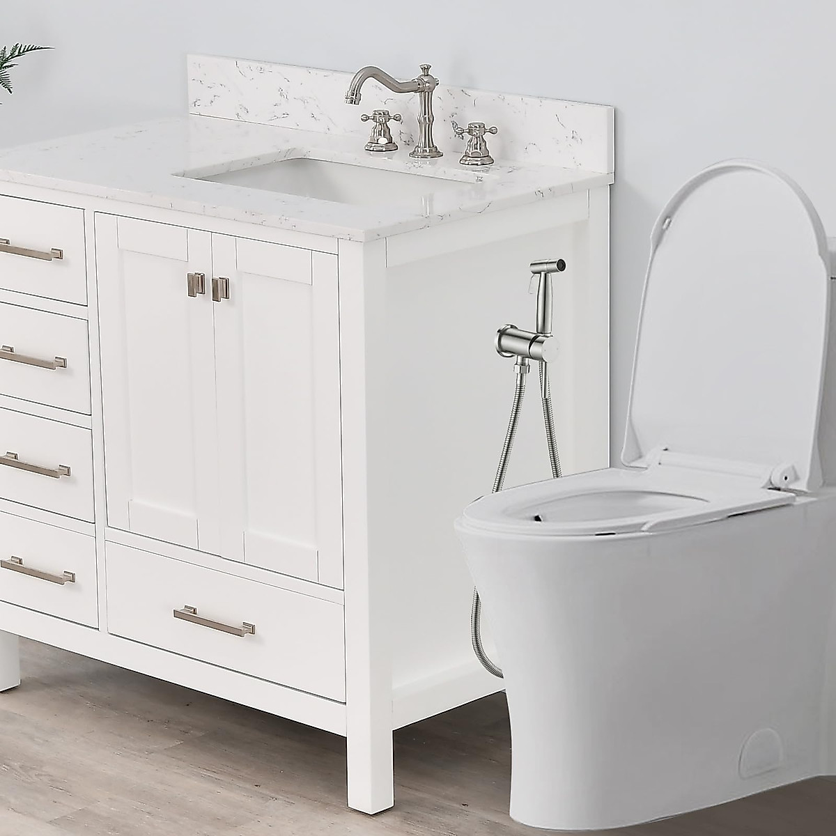 Chomely Warm Water Handheld Bidet Sprayer for Toilet, Mounted on Bathroom Vanity, Cloth Diaper Jet Sprayer Attachment for Feminine Wash, Muslim, Ducha Para Toilet, Pet Shower, Brushed Nickel