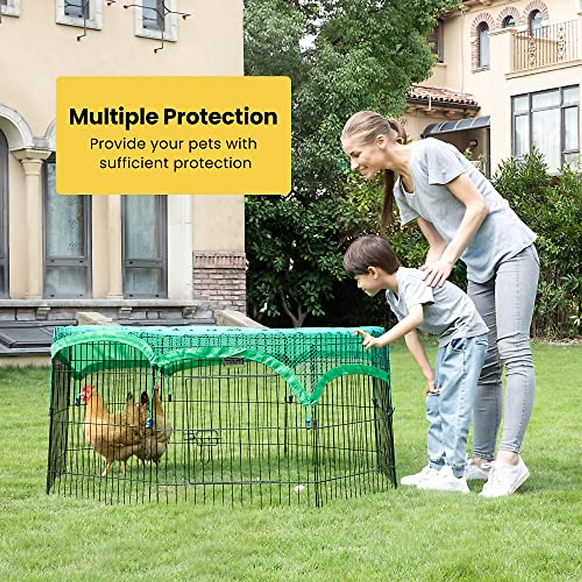 DEStar 8 Panel Foldable Outdoor Backyard Metal Coop Chicken Cage Enclosure Duck Rabbit Cat Crate Playpen Exercise Pen with Weather Proof Cover
