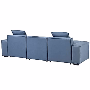 ATY L Shaped Sectional Sofa with Removable Ottomans and 2 Pillows, Living Room Polyester Couch w/Low Backrest & Wide Armrest, for Home, Apartment, Office, Livingroom, Blue Gray