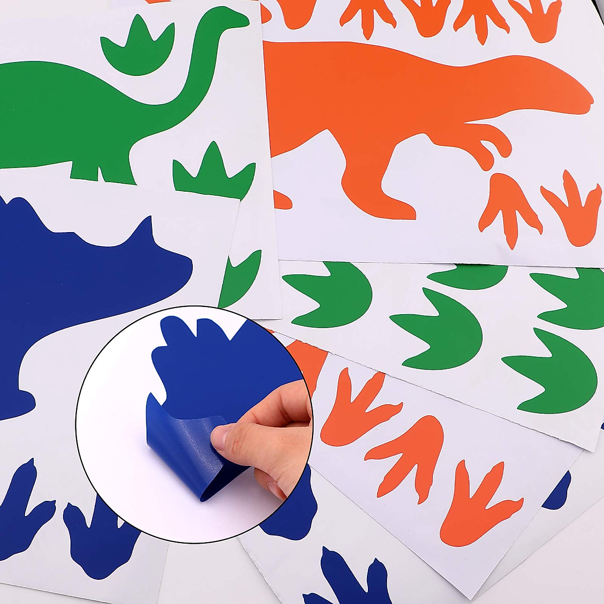 AIEX 6Pcs Dinosaur Wall Decals Dinosaur Footprints Stickers for Boys Girls Bedroom/Nursery/Classroom Decoration (Blue, Orange, Green)