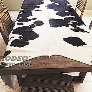 rodeo Real Cowhide Genius Leather Hair on Leather Rug Decorative Value Size Approx 6X7 ft (Black and White)