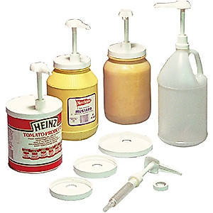 Carlisle FoodService Products Universal Condiment Pump/Dispenser Kit with 5 Lids, White