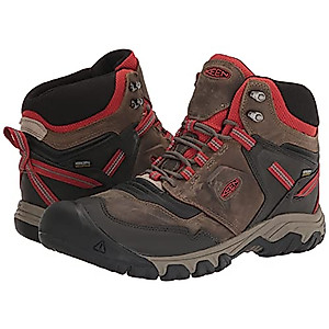 KEEN Men's Ridge Flex Mid Height Waterproof Hiking Boots, Dark Olive/Ketchup, 10.5