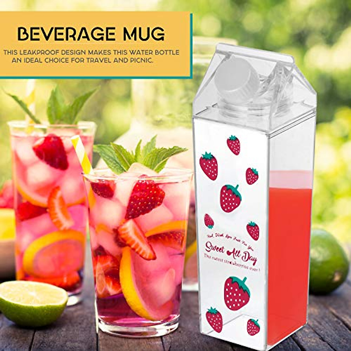 Cabilock 500ml Strawberry Printed Milk Box Milk Carton Water Bottle Plastic Milk Box Juice Bottle Empty Milk Container Water Bottle