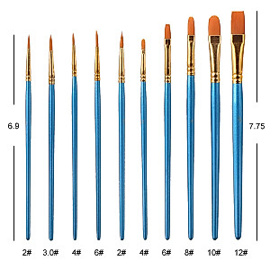 Elisel Paint Brush Set, 10 pcs Nylon Hair Art Paint Brushes for Acrylic Painting for Acrylic Oil Watercolor, Face Nail Art, Miniature Detailing and Rock Painting (Blue)