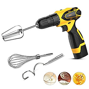 3Pcs Hand Mixer Electric Attachments Set for Drill, HOMICOZY Stainless Steel Mixer Electric Handheld Egg Beater, Whisk & Dough Hook for Drill, Mixer Handheld Drill Attachments for Drill (Not Included) Dishwasher Safe 7.5inch