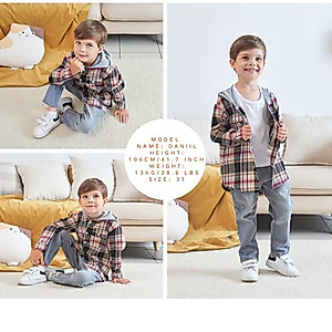 Fuermos Toddler Baby Boy Girls Outfits Plaid Flannel Hooded Long Sleeve T-Shirt Tops Kid Clothes(5-6T)