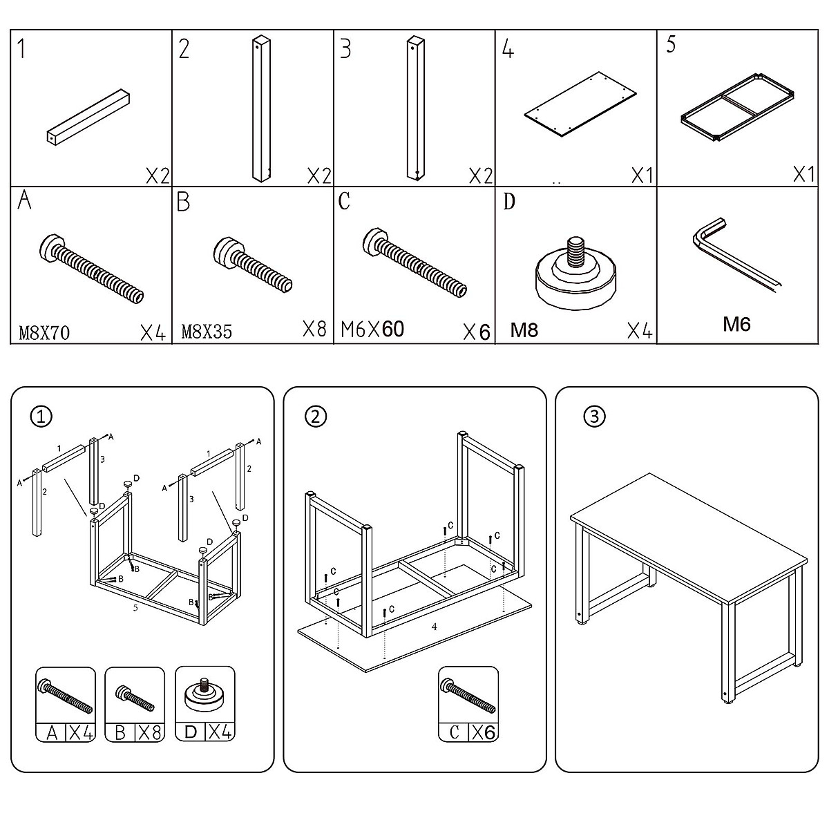 Computer Desk Writing Desk Office Desk Home Desk 63" Metal Frame Sturdy Stable Laminated MDF Desktop Anti Scratch，for Writing,Games and Home Work Desk Modern Finish Wood Board and Sturdy Steel Legs