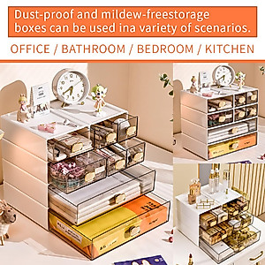 3 Pack Stackable Desk Storage Drawers, Desktop Organizer with Drawers, 4 Drawers Plastic Desk Storage Organizer for Home, Office, School, Makeup, Crafts, Bathroom, Make Up, Cosmetic - White