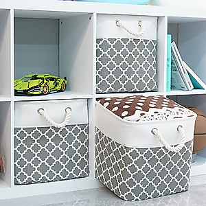 Cozyaver Storage Baskets for Shelves, 13'' x 13'' x 13'' Cube Organizing Closet Nursery Toy Decorative Linen Fabric Organizers with Cotton Handles, 3 Pack Grey Clover