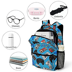 Fiokroo Video Game Controller Background Backpack School Bag For Students Teens Men Women Gaming Theme Laptop Backpacks Travel Daypack Bag With Multiple Pockets