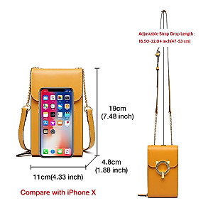 Crossbody Cell Phone Purse for Women, Genuine Leather Crossbody Phone Bags Ladies Cross Body Purse Women's Small Cowhide Leather Shoulder Bags Zip Around Leather Purse Wallets(Yellow)