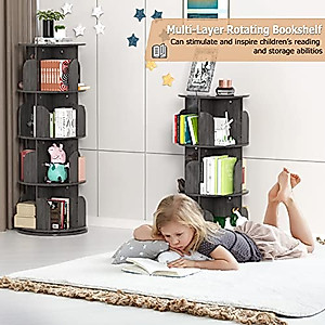 LAZEYARD Rotating Bookshelf, Rotating Bookshelf Tower for Small Space, 360 Display 4 Tier Floor Standing Storage Rack, Wood Narrow Book Shelf for Bedroom, Living Room