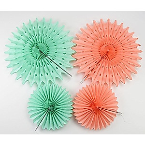 Furuix Mint Peach Baby Shower Decorations Mint Cream Peach Tissue Paper Fans Mint Peach Birthday Decorations Wedding Gender Reveal Bridal Shower Bachelorette Decorations Mint Green Peach Party Decor