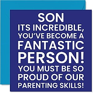Funny Birthday Cards for Son - Amazing Person - Joke Happy Birthday Card for Son from Mom or Dad, Son Birthday Gifts from Parents, 5.7 x 5.7 Inch Birthday Greeting Cards Gift for Son
